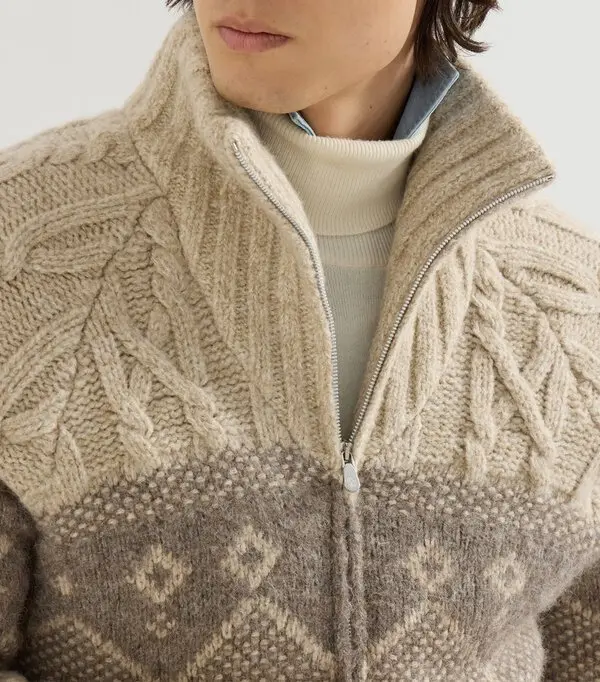 Brunello Cucinelli Virgin Wool-silk-cashmere Cable-knit Down Jacket