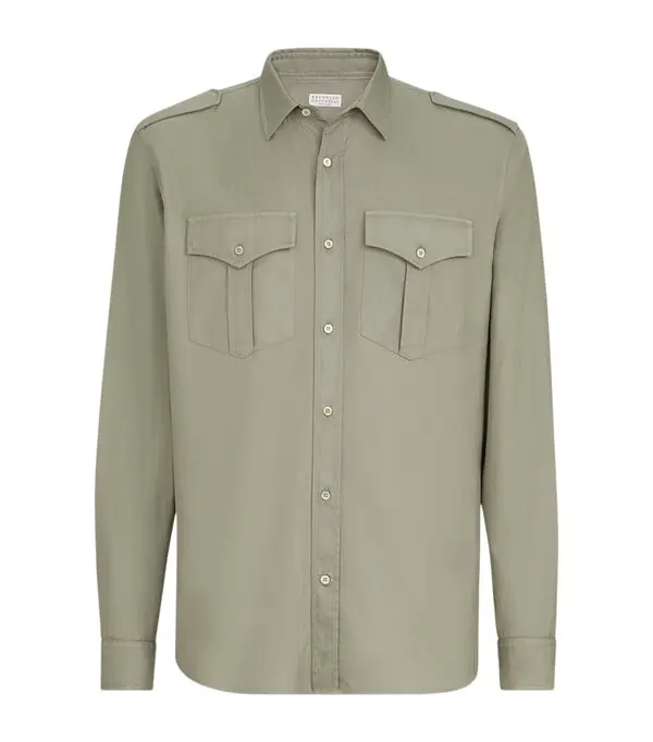 Brunello Cucinelli Cotton Garment-dyed Chevron Shirt