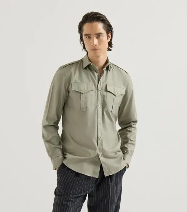 Brunello Cucinelli Cotton Garment-dyed Chevron Shirt