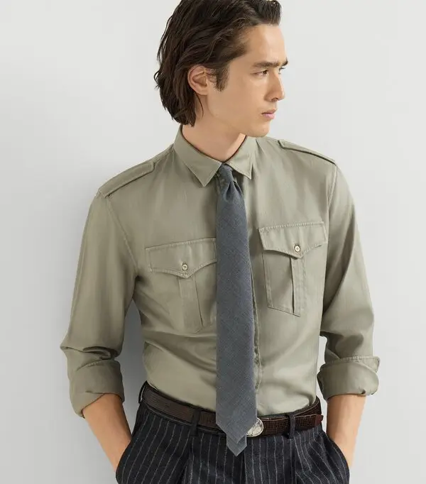 Brunello Cucinelli Cotton Garment-dyed Chevron Shirt