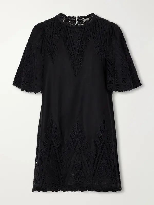 Sea Vali Guipure Lace-trimmed Cotton-twill Mini Dress - Black