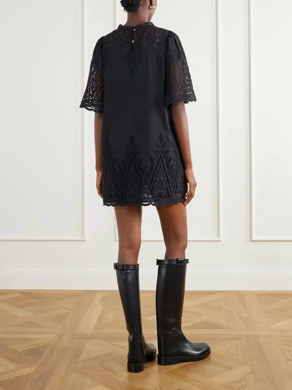 Sea Vali Guipure Lace-trimmed Cotton-twill Mini Dress - Black