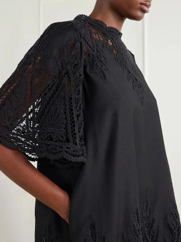 Sea Vali Guipure Lace-trimmed Cotton-twill Mini Dress - Black