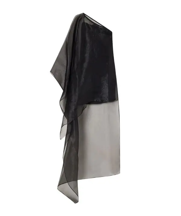 TALLER MARMO Boston One-shoulder Layered Organza Mini Dress - Black