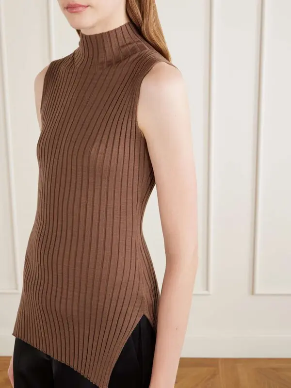 Khaite Karla Ribbed Wool And Silk-blend Tank - Brown