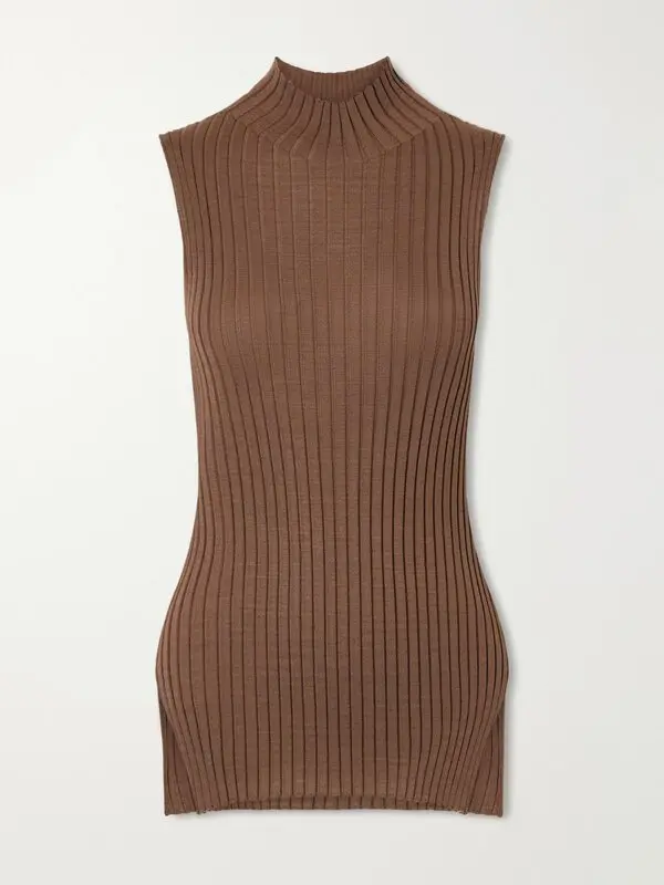 Khaite Karla Ribbed Wool And Silk-blend Tank - Brown