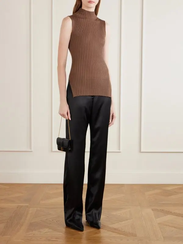 Khaite Karla Ribbed Wool And Silk-blend Tank - Brown