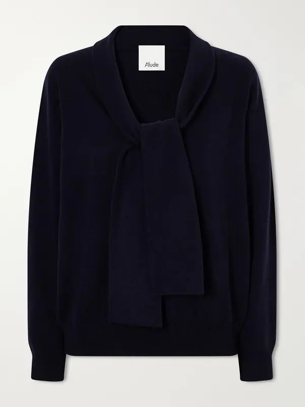 ALLUDE Tie-detailed Wool And Cashmere-blend Sweater - Blue