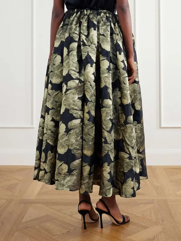ABADIA Elodie Gathered Floral-brocade Maxi Skirt