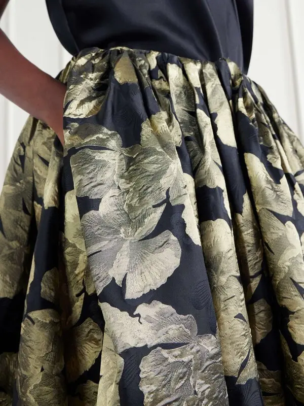 ABADIA Elodie Gathered Floral-brocade Maxi Skirt