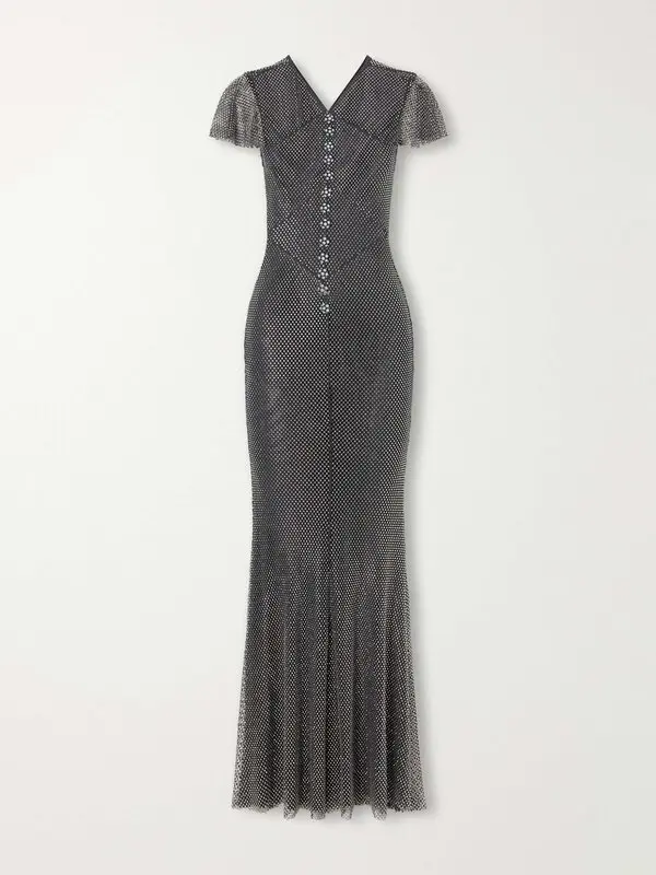 SELF-PORTRAIT Crystal-embellished Mesh Maxi Dress