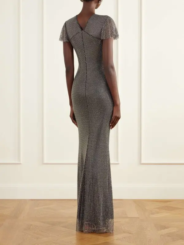 SELF-PORTRAIT Crystal-embellished Mesh Maxi Dress