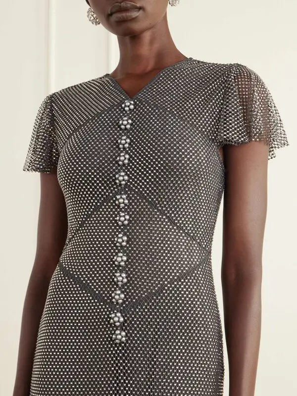 SELF-PORTRAIT Crystal-embellished Mesh Maxi Dress