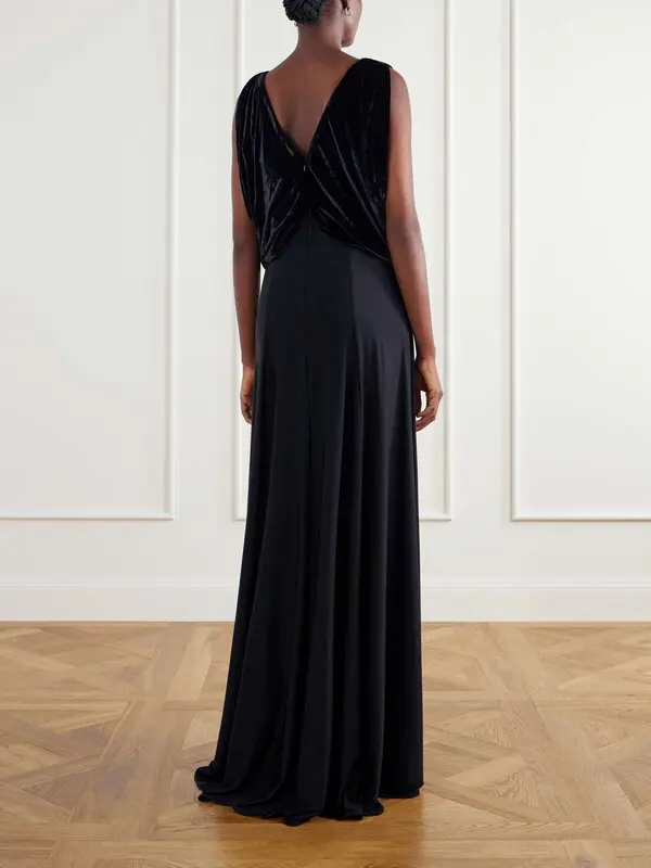 ABADIA Laila Draped Velvet And Twill Gown