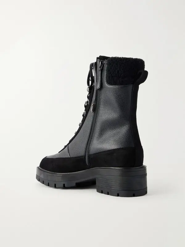 AQUAZZURA Very Cortina Shearling And Suede-trimmed Leather Ankle Boots
