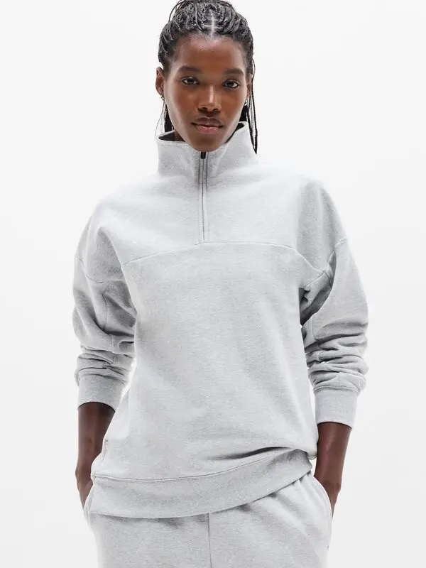 Athleta Forever Fleece 1/4 Zip Sweatshirt - Grey
