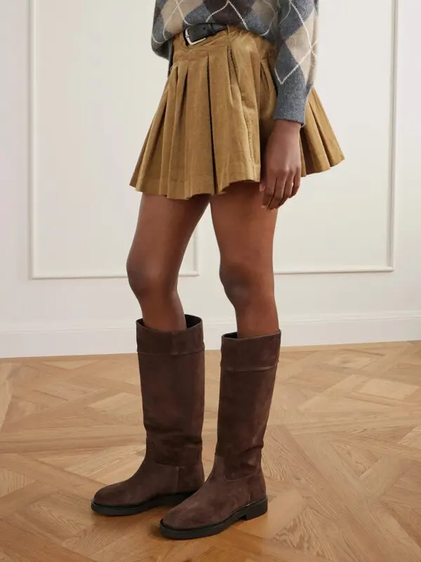 AQUAZZURA Ride 30 Paneled Suede Knee Boots - Brown