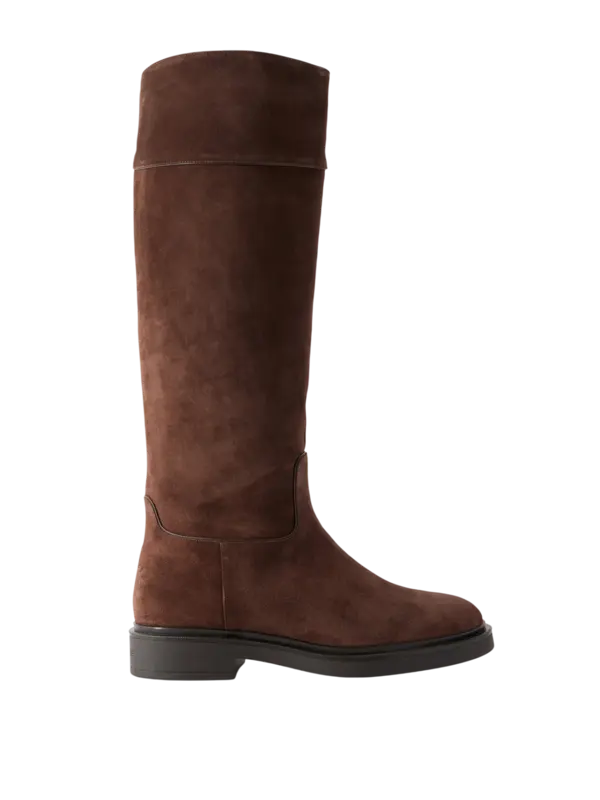 AQUAZZURA Ride 30 Paneled Leather-trimmed Suede Knee Boots - Brown