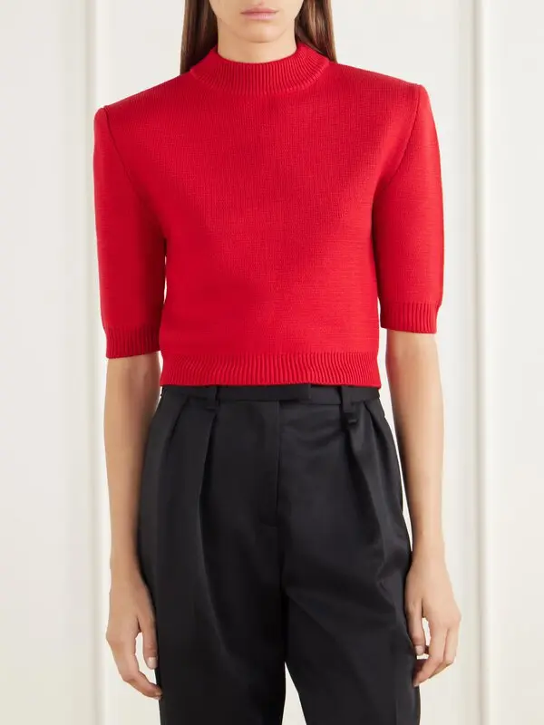 WILLY CHAVARRIA Chavela Cropped Wool Sweater - Red