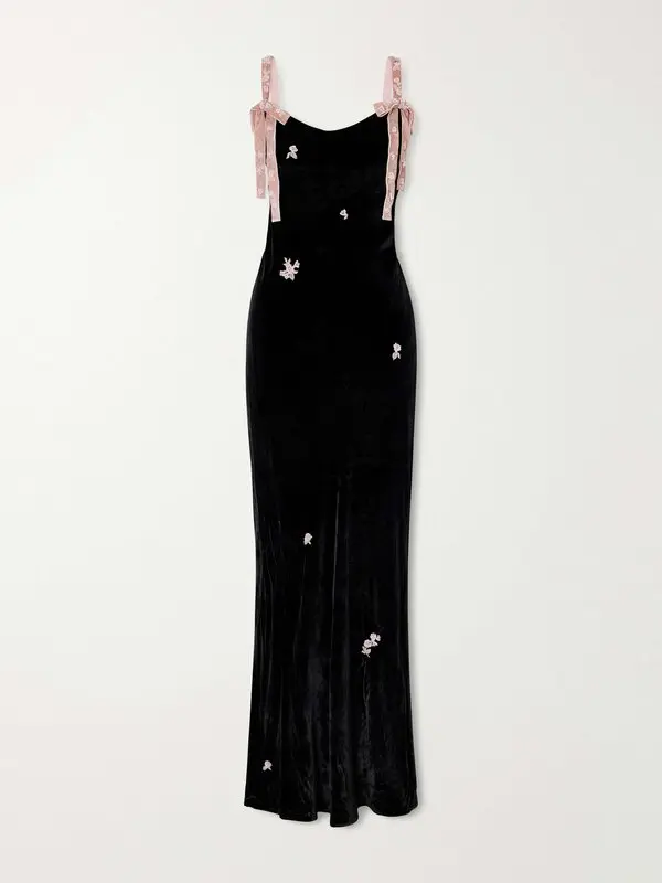 Bernadette Julie Bead-embellished Bow-detailed Velvet Gown