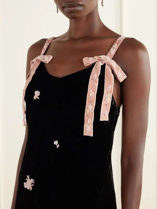 Bernadette Julie Bead-embellished Bow-detailed Velvet Gown