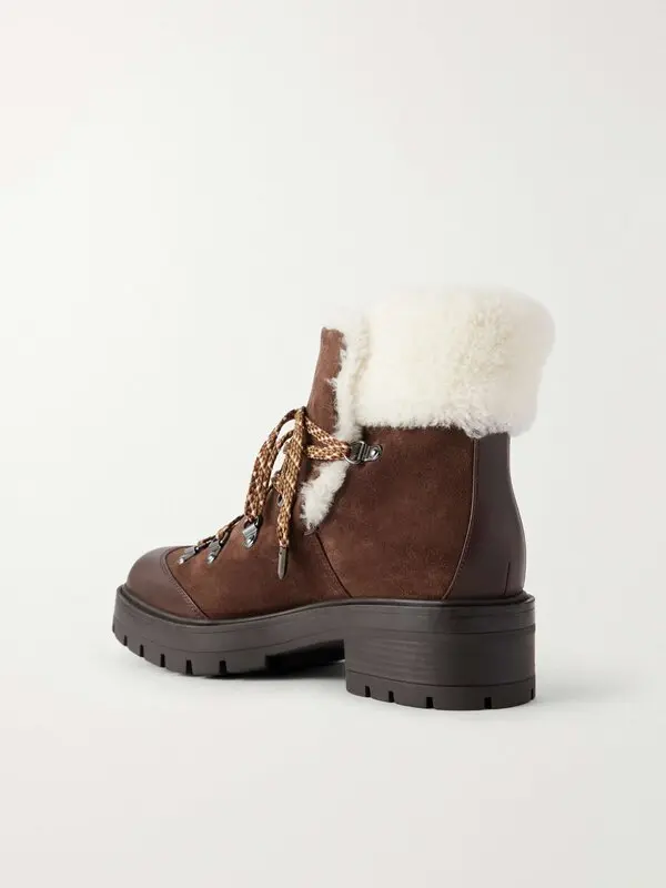 AQUAZZURA Val D'isere Shearling And Leather-trimmed Suede Ankle Boots