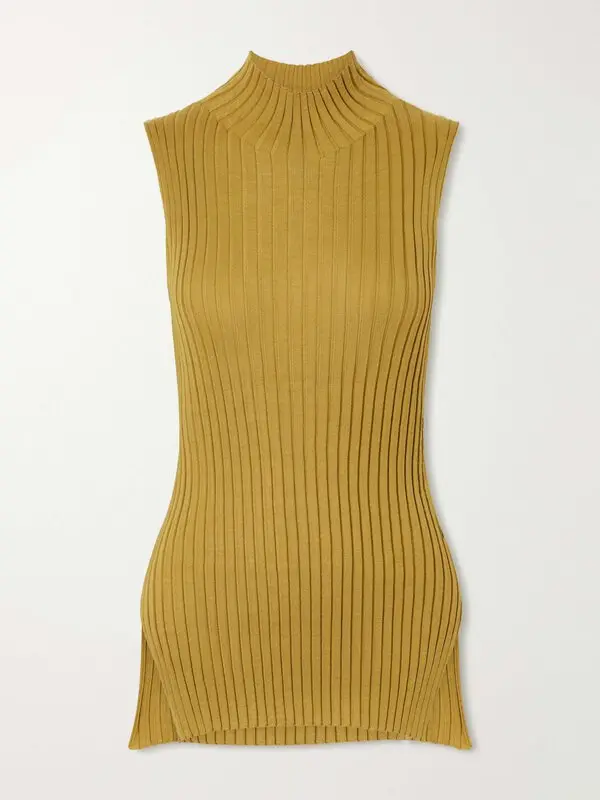 Khaite Karla Ribbed Wool And Silk-blend Tank - Chartreuse