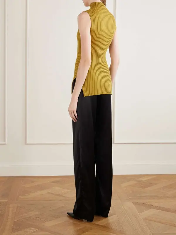 Khaite Karla Ribbed Wool And Silk-blend Tank - Chartreuse