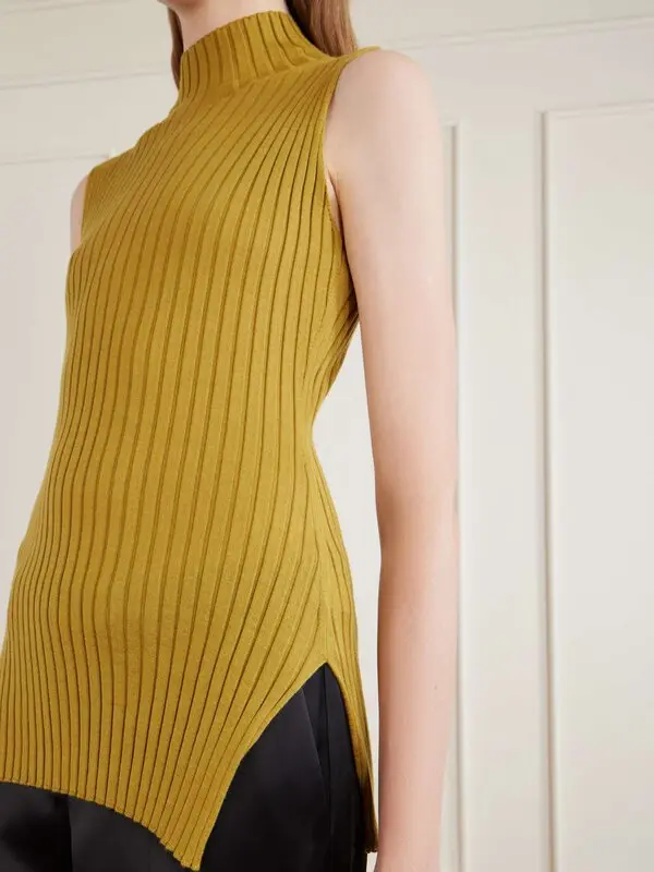 Khaite Karla Ribbed Wool And Silk-blend Tank - Chartreuse