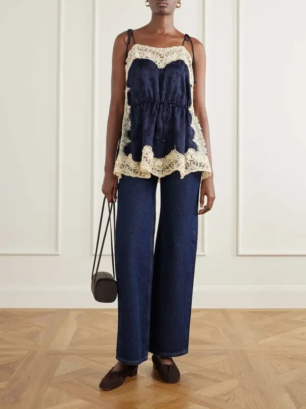 Sea Shay Gathered Lace-trimmed Floral-jacquard Camisole