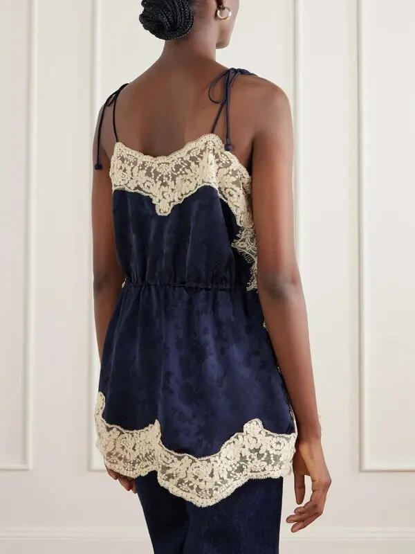 Sea Shay Gathered Lace-trimmed Floral-jacquard Camisole
