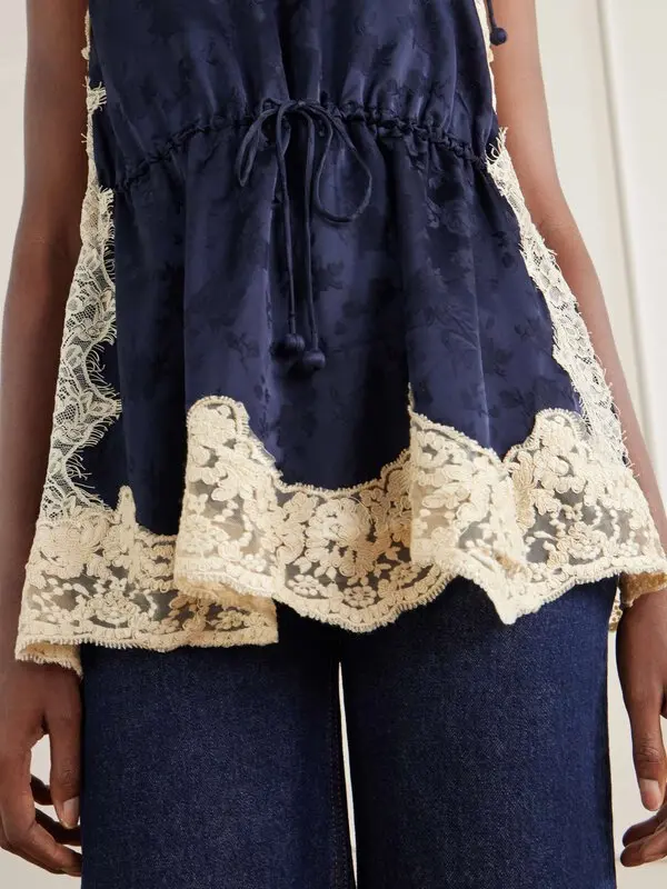 Sea Shay Gathered Lace-trimmed Floral-jacquard Camisole