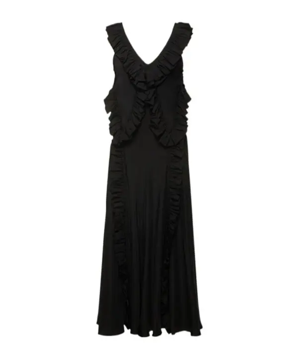 JIL SANDER Washed Satin Frill Midi Dress