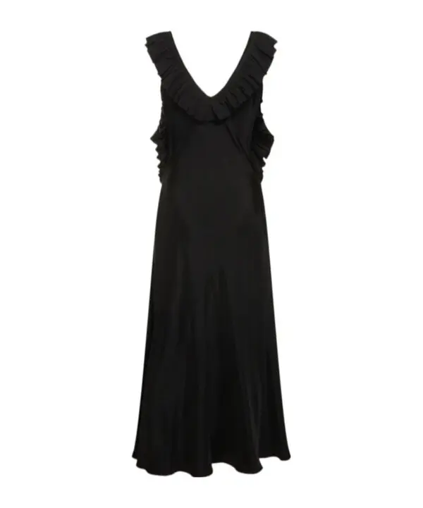 JIL SANDER Washed Satin Frill Midi Dress