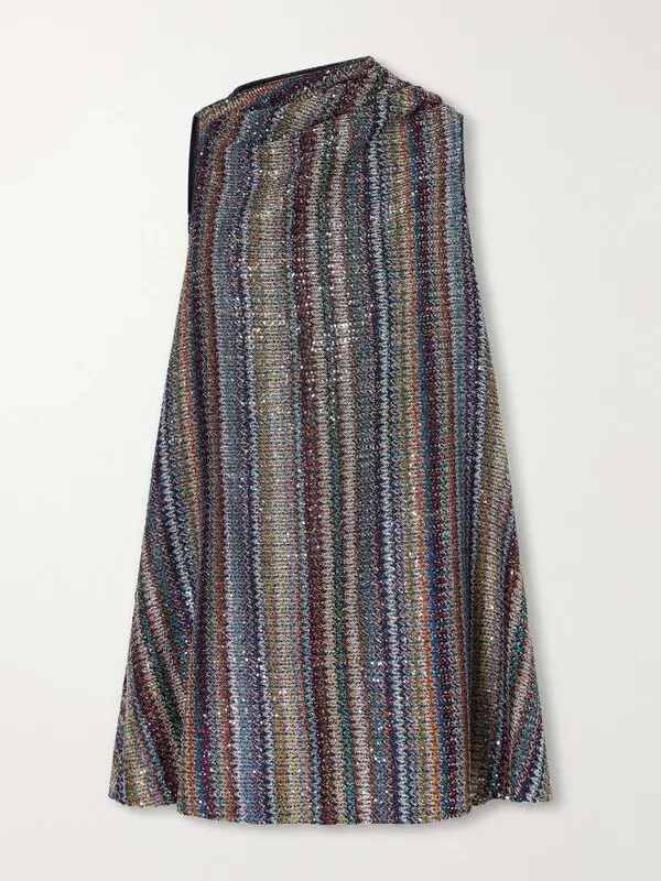Missoni Sequin-embellished Striped Metallic Crochet-knit Mini Dress - Blue