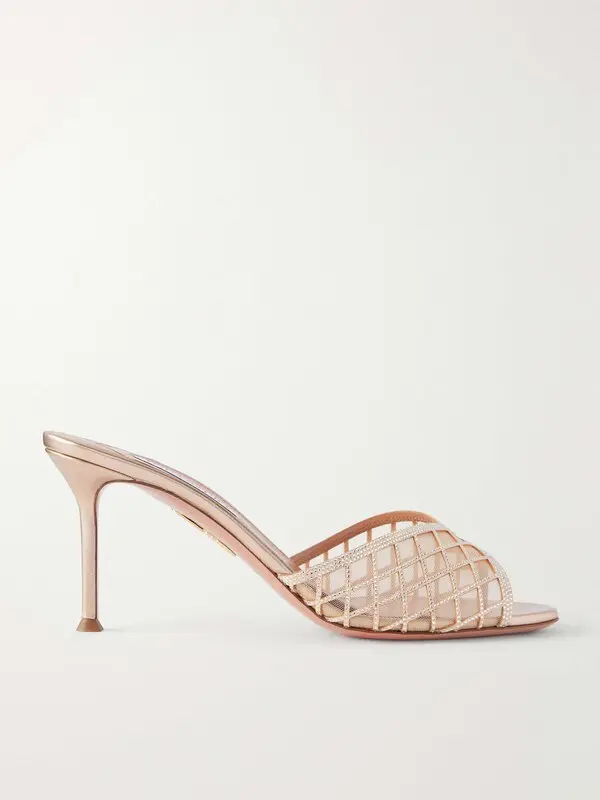 AQUAZZURA Lumiere 75 Crystal-embellished Mesh Sandals