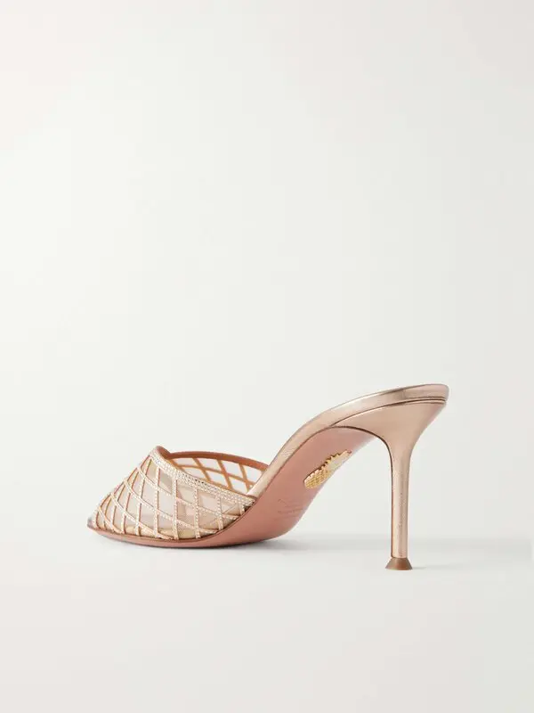 AQUAZZURA Lumiere 75 Crystal-embellished Mesh Sandals