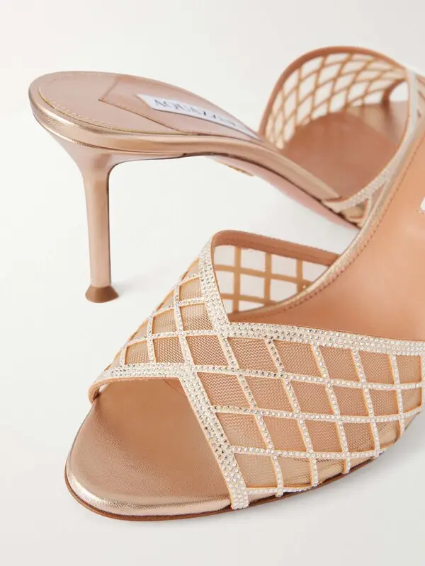 AQUAZZURA Lumiere 75 Crystal-embellished Mesh Sandals