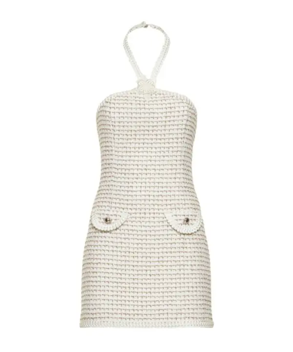 Alessandra Rich Tweed Halterneck Mini Dress W/ Lurex