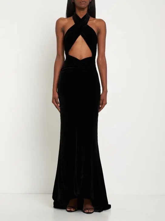 Alessandra Rich Velvet Halter Neck Cutout Gown
