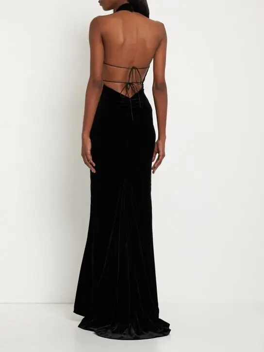 Alessandra Rich Velvet Halter Neck Cutout Gown