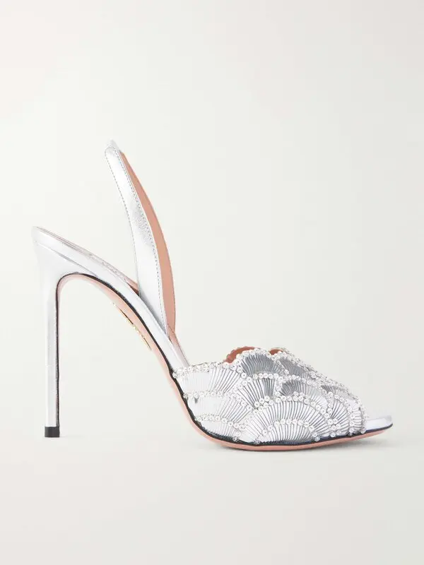 AQUAZZURA Ce Soir 105 Slingback Sequin-embellished Leather Sandals