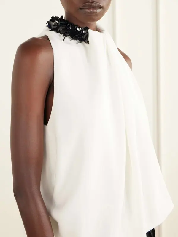 Brandon Maxwell The Haze Sequin-embellished Asymmetric Gathered Crepe Top