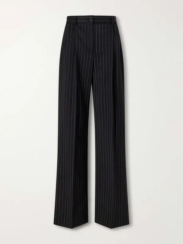 Dolce & Gabbana Pleated Striped Wool-blend Wide-leg Pants