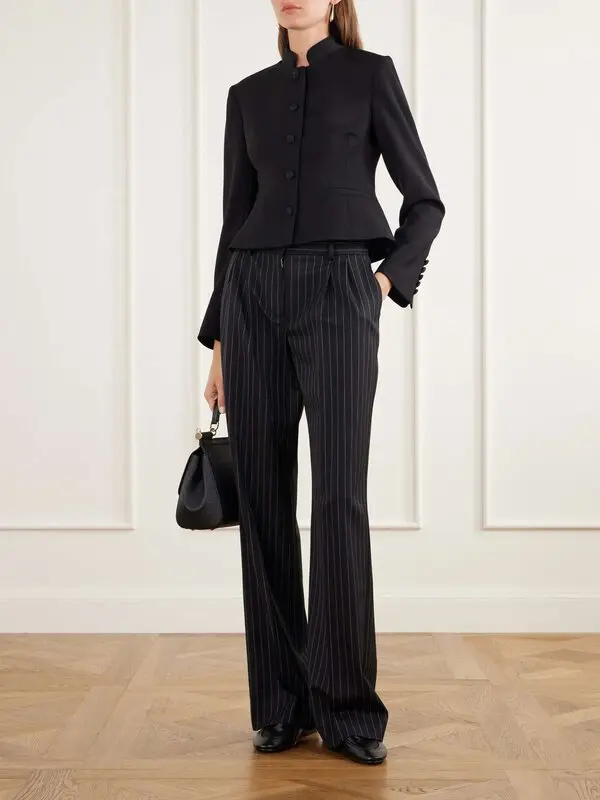 Dolce & Gabbana Pleated Striped Wool-blend Wide-leg Pants