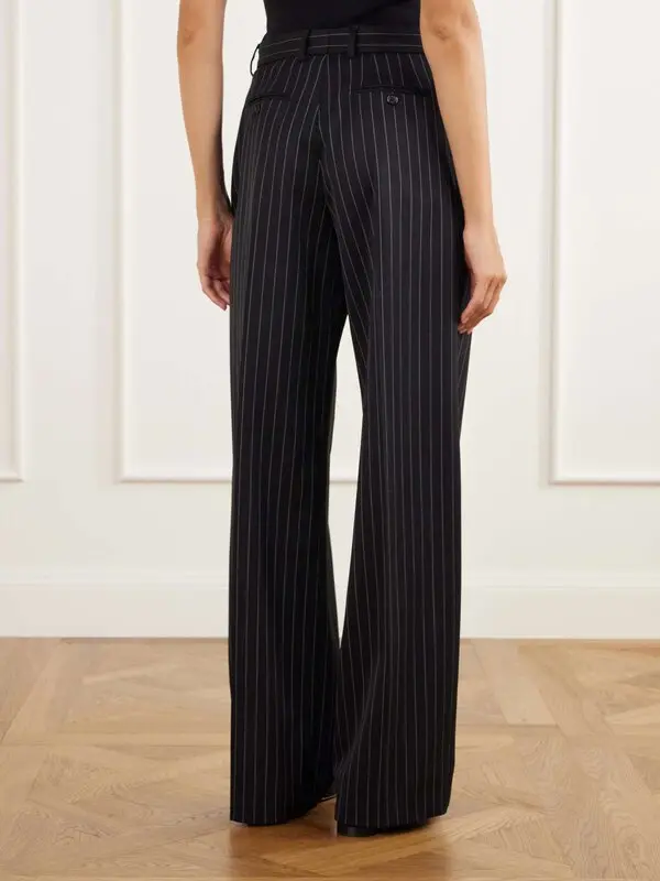 Dolce & Gabbana Pleated Striped Wool-blend Wide-leg Pants