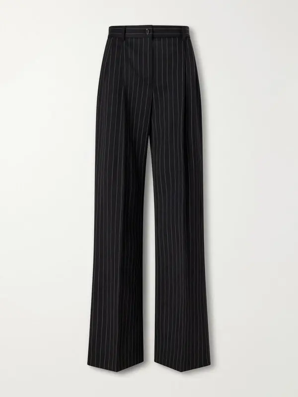 Dolce & Gabbana Pleated Pinstriped Wool-blend Crepe Wide-leg Pants - Brown