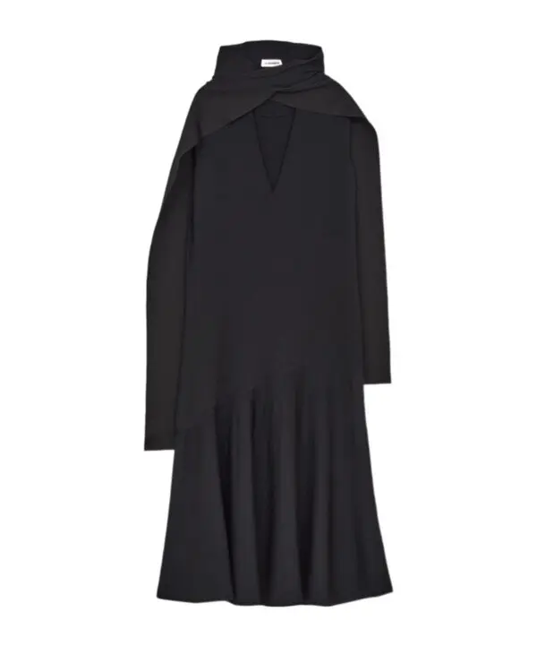 JIL SANDER Fine Knit Wool Blend Midi Dress