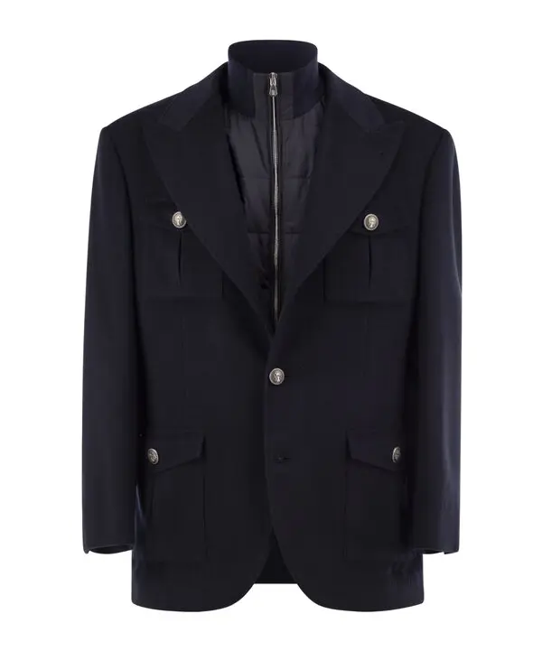 Brunello Cucinelli Removable-gilet Single-breasted Wool Blazer - Navy Blue
