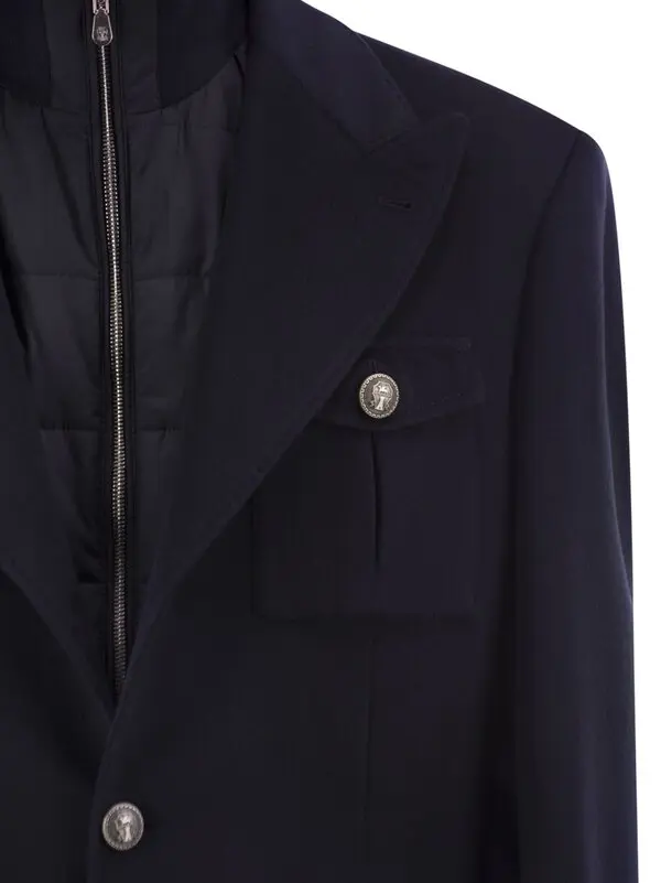 Brunello Cucinelli Removable-gilet Single-breasted Wool Blazer - Navy Blue